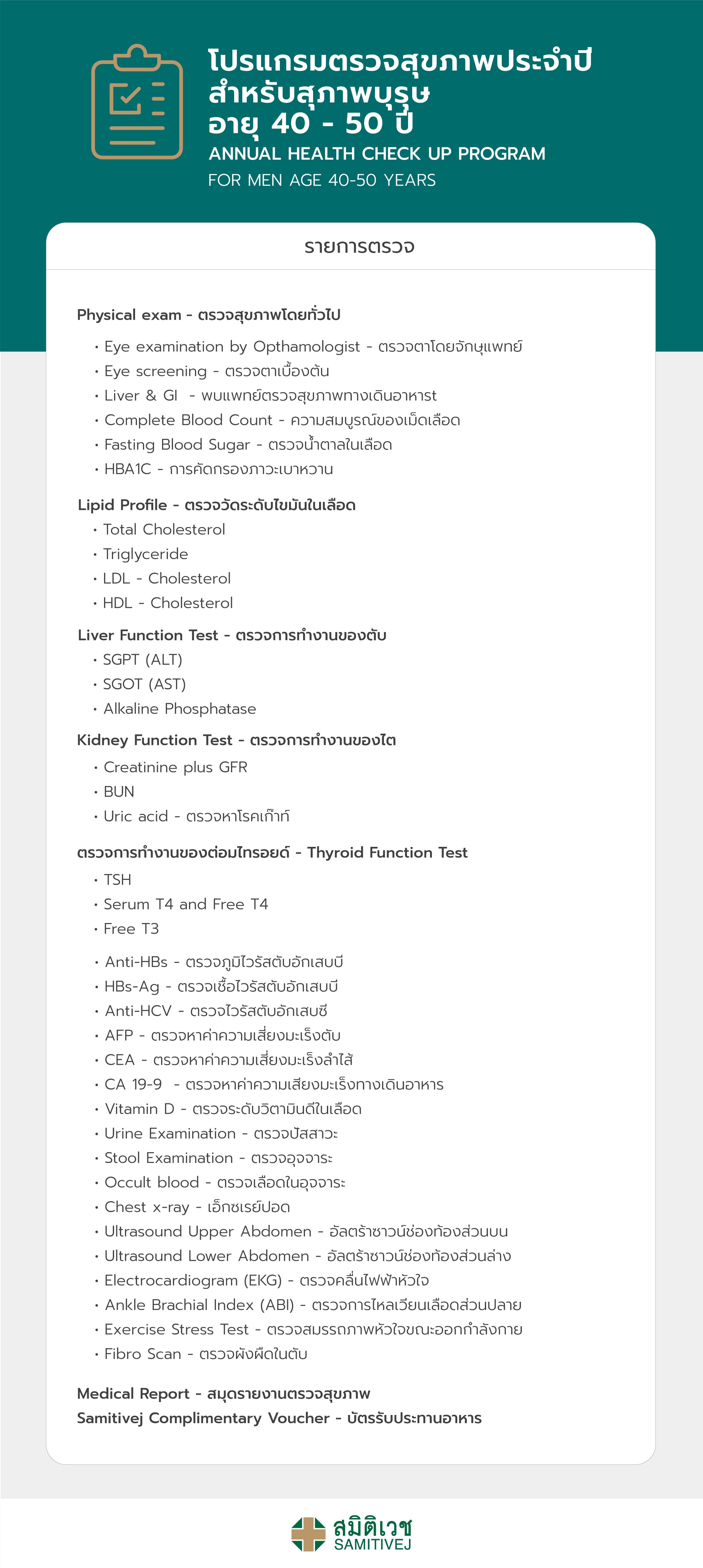 Program Annual Health Check up for Men age 40 - 50 years Samitivej ...