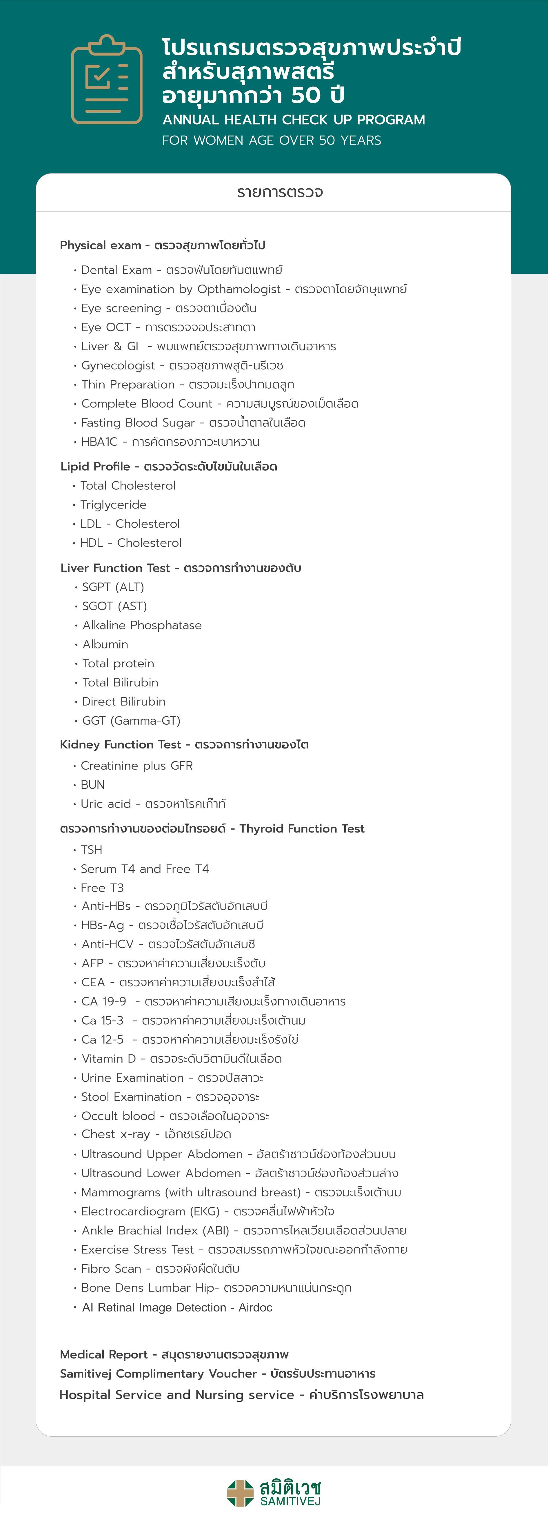 Program Annual Health Check up for Women age over 50 years Samitivej ...