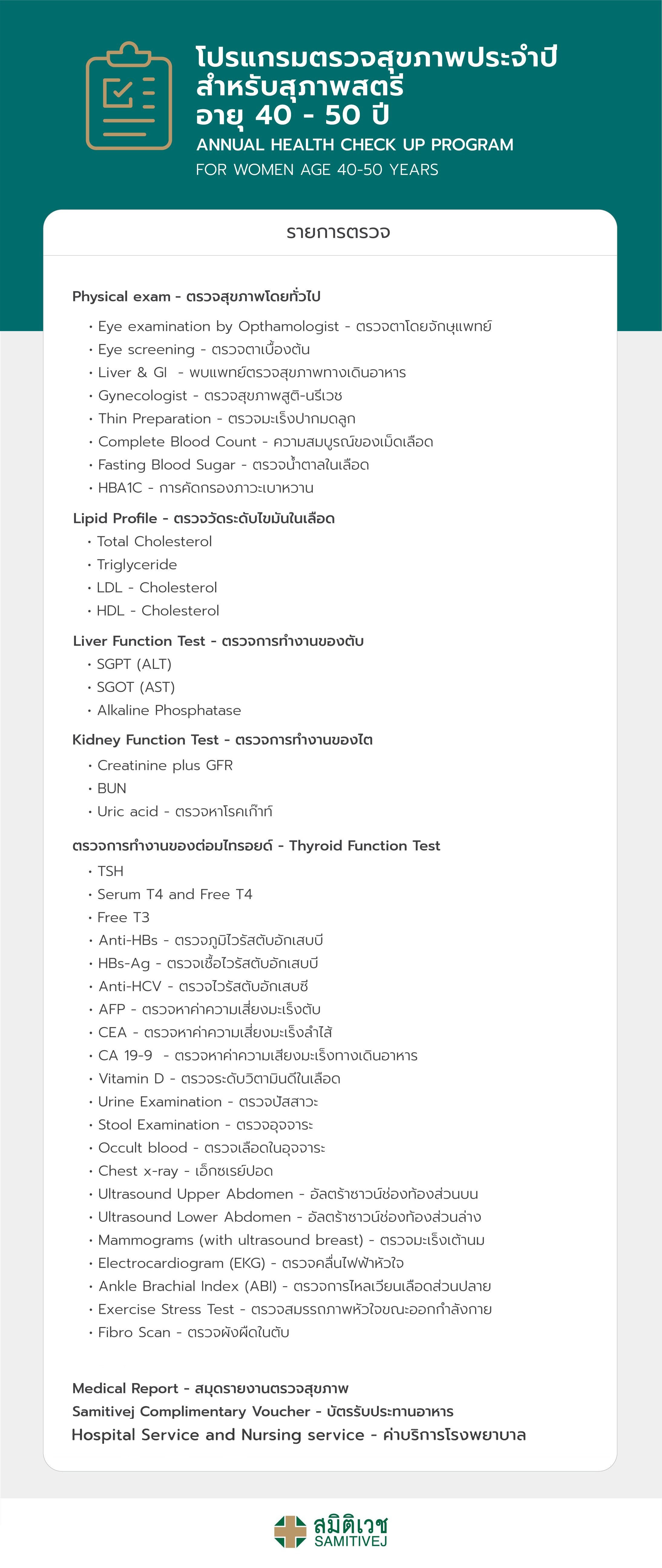 Program Annual Health Check up for Women age 40 - 50 years Samitivej ...